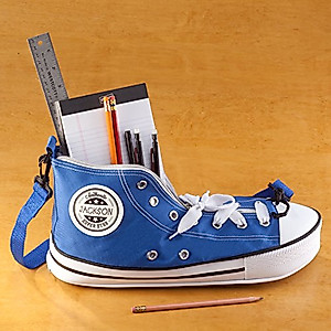 Personalized Sneaker Shaped Backpack with Custom Name, Blue Zip Closure, Adjustable and Detachable Strap, 15” Long x 5” Wide x 8” High