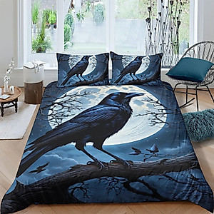 EVMILA Gothic Crow 3D Print Eerie Night for Boys Girls Quilt Cover Comforter Covers Duvet Cover Soft Microfiber with Zipper Closure with Pillow Cases Bedding Set 3 Pieces Twin（173x218cm）