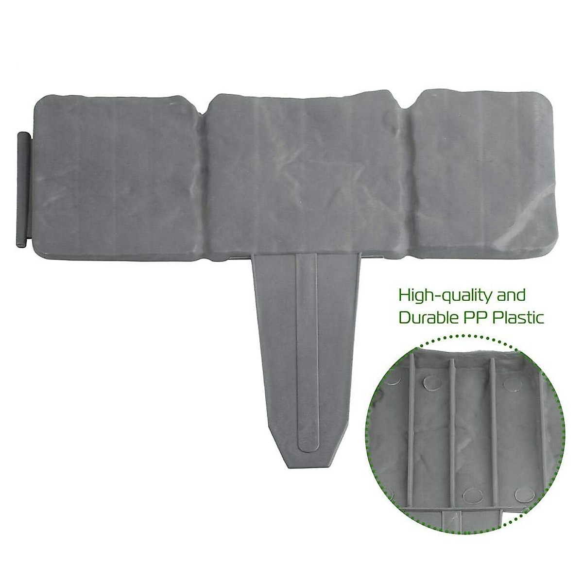 20 Pcs Plastic Garden Edging, Fence Imitation Stone, Garden Fence – Folding Mosaic Garden Fence Gray (Grey)