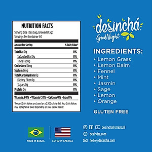 Desincha Nighttime Herbal Tea I Caffeine Free - Herbal Tea I Supports Relaxation & Quality Sleep I Bedtime Tea Made With Natural Ingredients I #1 Tea Brand in Brazil I 60 Day Supply