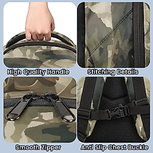 Funky Qiu Military Camo Camouflage Deer Backpack for Men Women Lightweight Laptop College School Bookbag Casual Daypack for Travel Hiking Camping with Reflective Strip