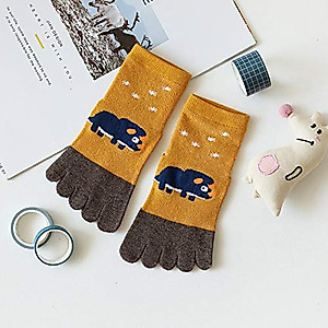 Petyoung 5 Pair Kids Toe Socks, Cartoon Five Finger Crew Ankle Sock Breathable Running Toe Socks for 0-10Y Boys and Girls