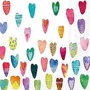 Boston International - C844300 Boston International IHR 3-Ply Cocktail Beverage Paper Napkins, 5 x 5-Inches, Rainbow Hearts