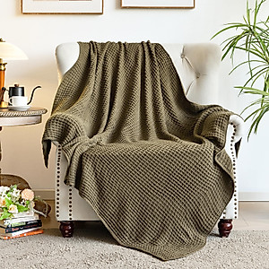 Xuyier Chunky Cable Knit Throw Blanket, Waffle Knitted Blankets for Couch Bed, White Warm Cozy Knit Woven Farmhouse Blanket Lightweight Travel Blankets for Sofa Living Room, 50"X60"