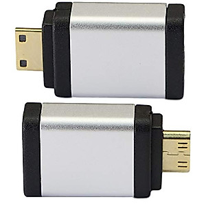 Mini HDMI to HDMI Adapter 2-Pack Mini HDMI Male to HDMI Female 4kx2k Gold Plated Adapter for Raspberry Pi, Camera, Camcorder, DSLR, Tablet, Video Card (Silver)