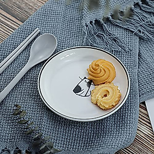 SOCOSY Cute Cartoon Dog Ceramic Seasoning Dishes Sauce Dish Sushi Dipping Bowl Appetizer Plates Tea Bag Holder Serving Dish for Kitchen 5'' (Cat)