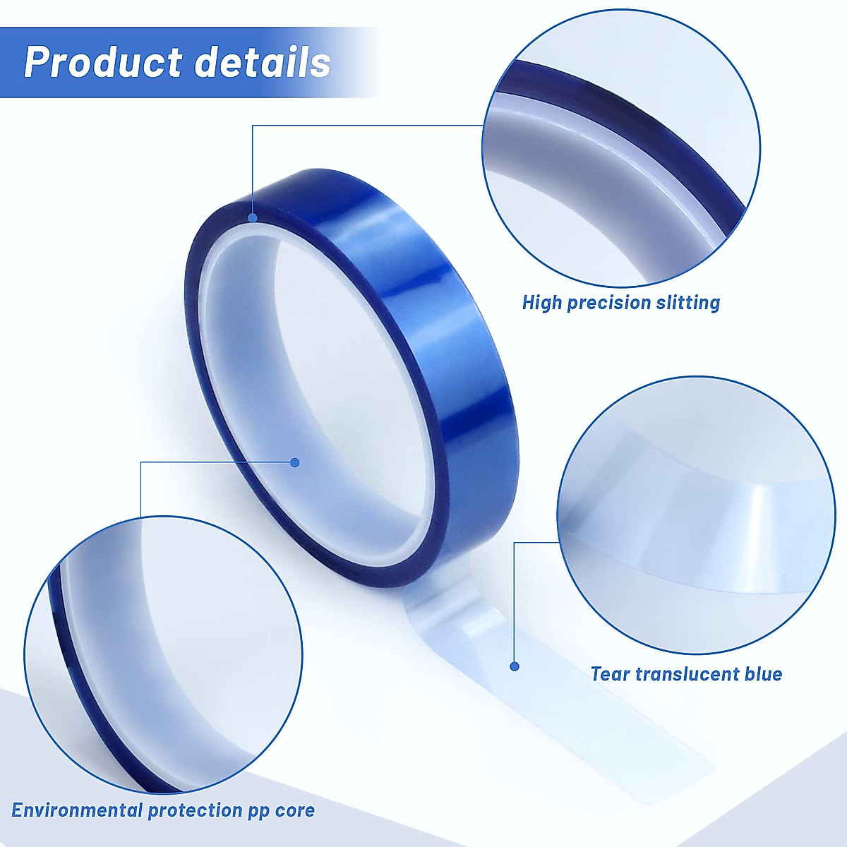 Fansunta 6 Rolls 20mm x 27m(90ft) Blue Heat Tapes, High Temperature Heat Resistant Tapes, Heat Transfer Tapes for Tumbler Sublimation Print Heat Sublimation Press No Residue and Heat Transfer Vinyl
