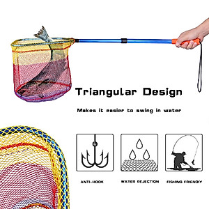 PLUSINNO Kids Fishing Net, Telescopic Lightweight Landing Net with Aluminum Pole Handle and Nylon Mesh, Catch and Release Butterfly Net for Kids Youth Outdoor (1 Pack-Blue)