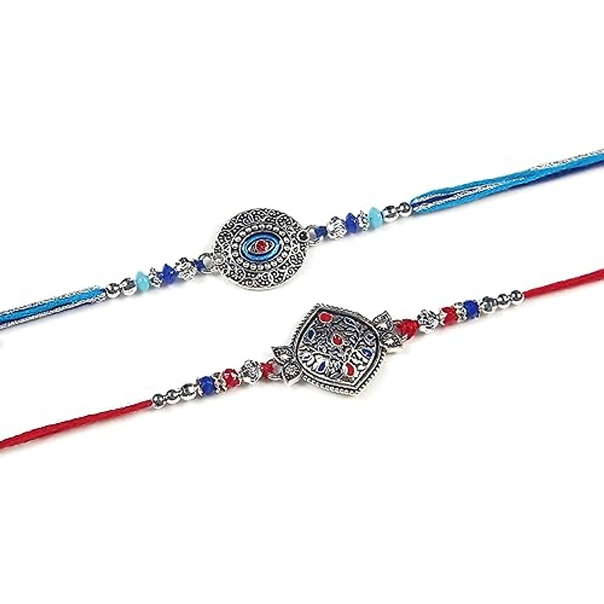 ARTISENIA Designer Rakhi Set of 2 Rakhi for Brother with Raksha Bandhan Greeting Card | Roli Chawal Tika - Raksha Bandhan Kundan Rakhi for Brother | Rakhi for Bhaiya | Rakhi Thread RNJ007