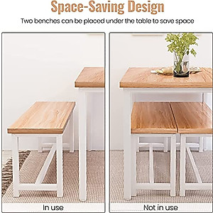 LinkRomat Dining Room Table Set with 2 Benches, Dinner Table Set for 4-6, Wood Breakfast Table Set & PU Leather Upholstered Benches, Beige, 47.2 x 28.7 x 28.7''