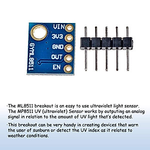 KOOBOOK 2Pcs GY-8511 ML8511 UVB Sensor Breakout Test Module Detector Analog Output for Arduino