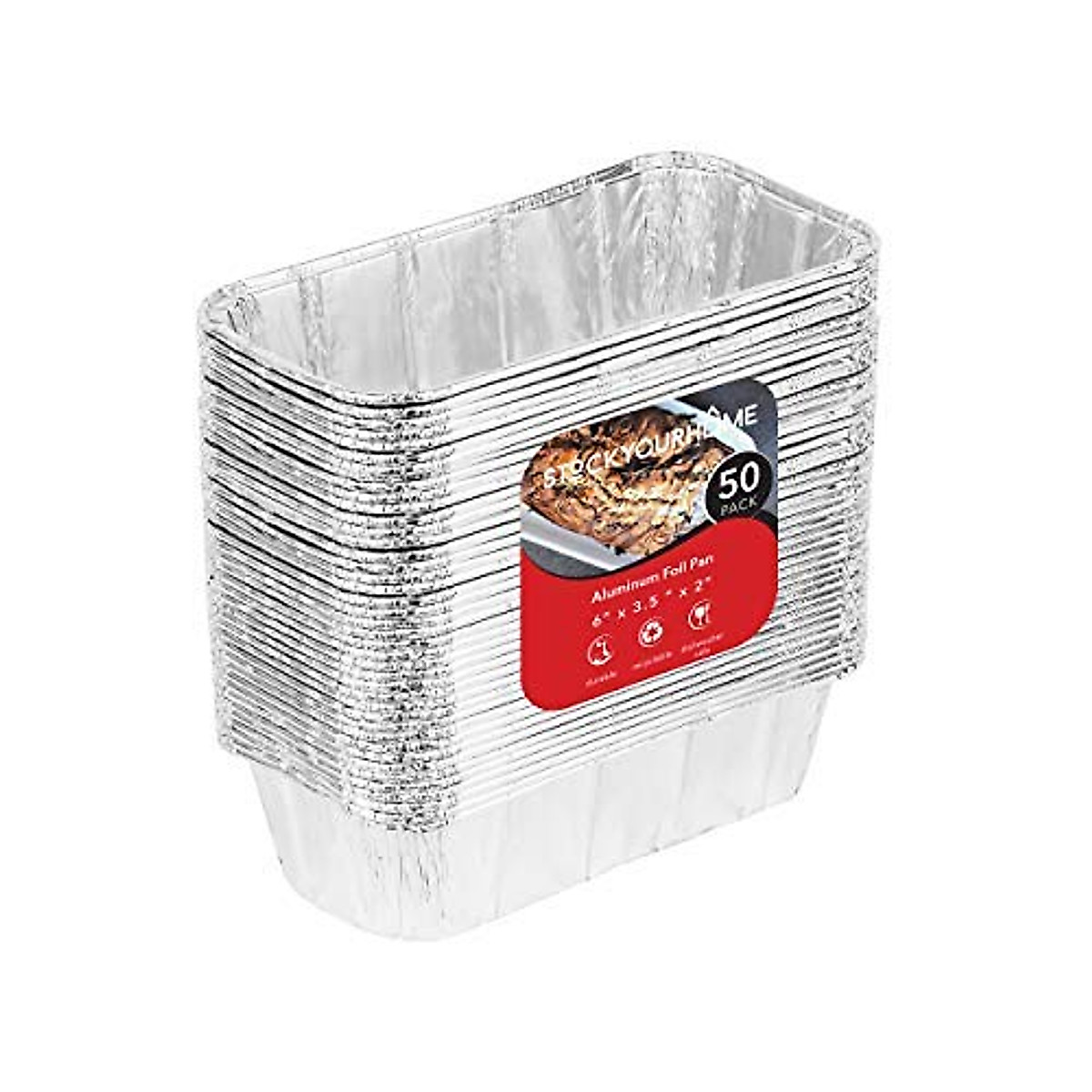 Stock Your Home Aluminum Pans Mini Loaf Pans (50 Pack) 1 Lb Aluminum Foil Tin Pans, Small Loaf Pans – 1 Pound Disposable Baking Pans Perfect for Baking Cakes, Bread Loaves - 6 x 3.5 x 2