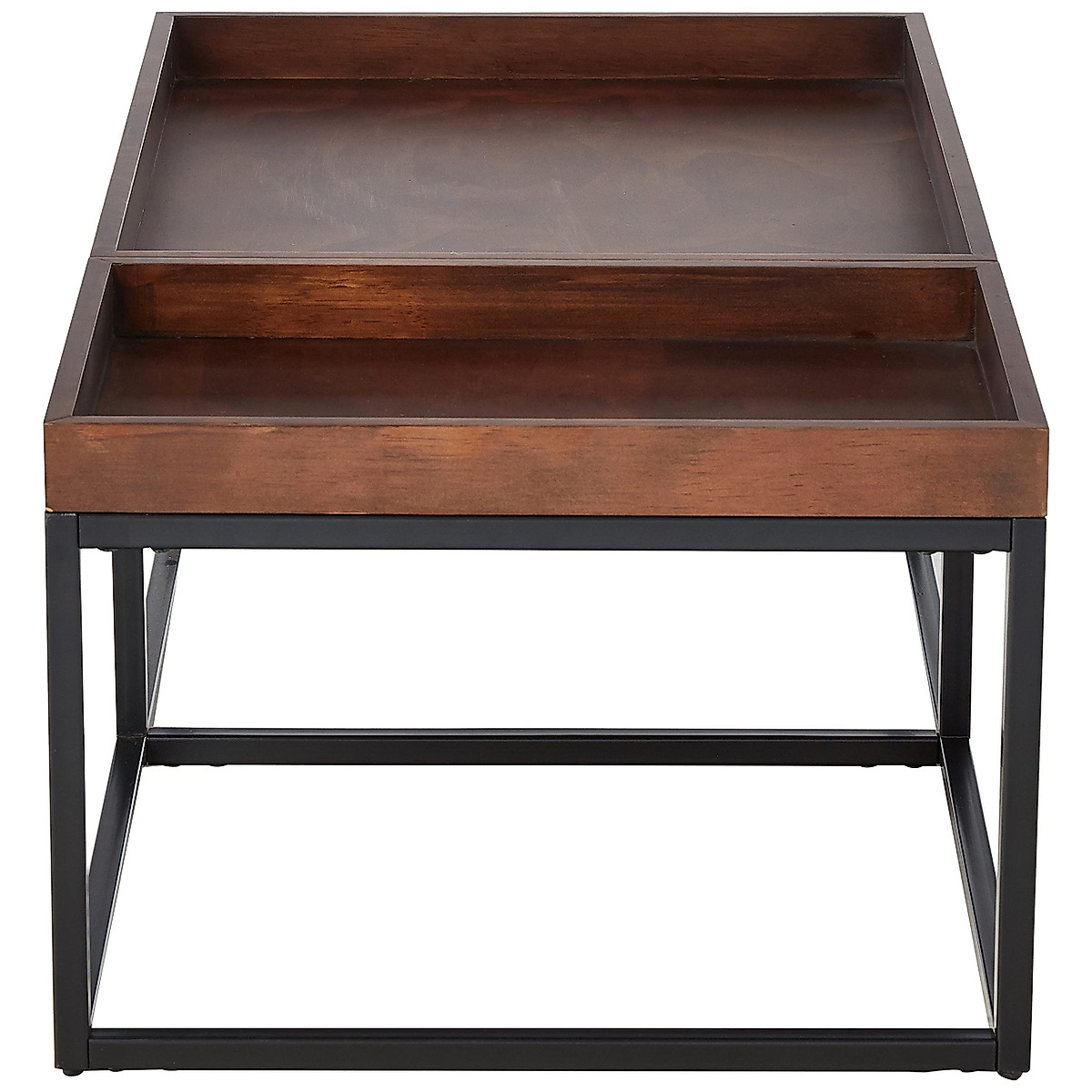 Amazon Brand – Rivet Modern Industrial Coffee Table with Metal Base and Trays, 42.1"W, Walnut Finish