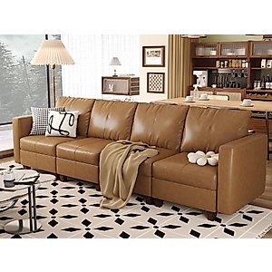 EASE MOOSE Modular Sectional Couch with Storage Seats, 4 Seat Faux Leather Convertible Modular Sofa Sectional Sofa Couch with Reversible Chaises for Small Spaces