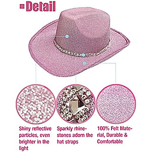 DAJOOEE Cowgirl Hat with Heart Sunglasses Glitter Cowboy Hat for Women Cosplay Bachelor Party Costume Hats (Pink)