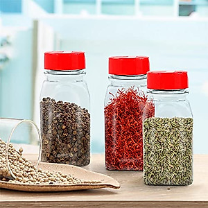 RoyalHouse 6 Pack 9.5 Oz Plastic Spice Jars with Red Cap, Clear and Safe Plastic Bottle Containers with Shaker Lids for Storing Spice, Herbs and Seasoning Powders, BPA Free, Made in USA