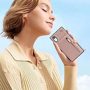 Jaorty Crossbody Phone Case for iPhone XR Case with Card Holder for Women,iPhone XR Case Wallet with Strap Lanyard for Men,PU Leather Magnetic Clasp with Kickstand 6.1", Rosegold