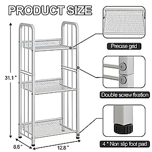 Azheruol Bookshelf Storage Shelf Small Bookcase Freestanding Storage Stand for Living Room, Bedroom, Kitchen Rust Resistance, Easy Assembly Free Combination Multi-Functional Organizer (3 Tiers, White)