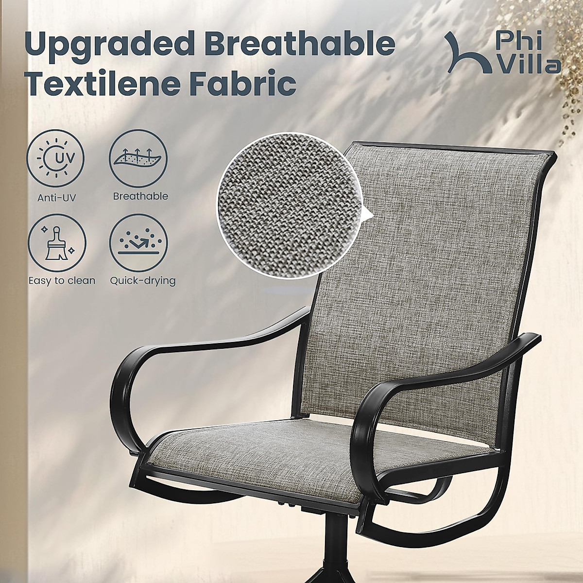 PHI VILLA 7 Piece Patio Dining Set, Outdoor Table and Chairs Set for 6 with Swivel Patio Dining Chairs & Large Dining Table, Patio Dining Furniture for Lawn Garden