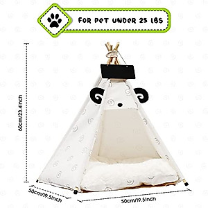 Pet Teepee Tent for Small Dogs & Cats, 24 Inch Portable Indoor Dog House with Thick Cushion, Cat Teepee Washable Tent Dog Teepee Bed Indoor (Goat)