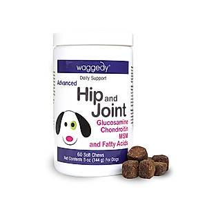 waggedy Advanced Hip and Joint Supplement Dogs with Glucosamine, Chondroitin, MSM & Fatty Acids — Daily Support Dog Health Supplements to Slow Degenerative Process Inside Joints (60 Dog Chews)