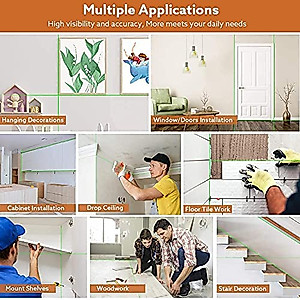 16 Lines Laser Level with Target Plate, Elikliv 4d 360 Self-Leveling Laser Level, Green Beam Laser Level Horizontal Vertical with 2 Rechargeable Battery for Home Improvement Layout Work