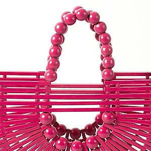 BAMBOO WOODEN PURSE BEADED STRAP (PINK, LARGE)