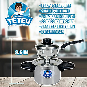 TETEU | Cuscuzeira Nordestino | Brazilian Couscous Pot Steamer Pot for Cooking, cuzcuzeira, couscous, Rice, Vegetables Durable Metal Pot with Handle, Small Portions | Aluminium Color - 12oz