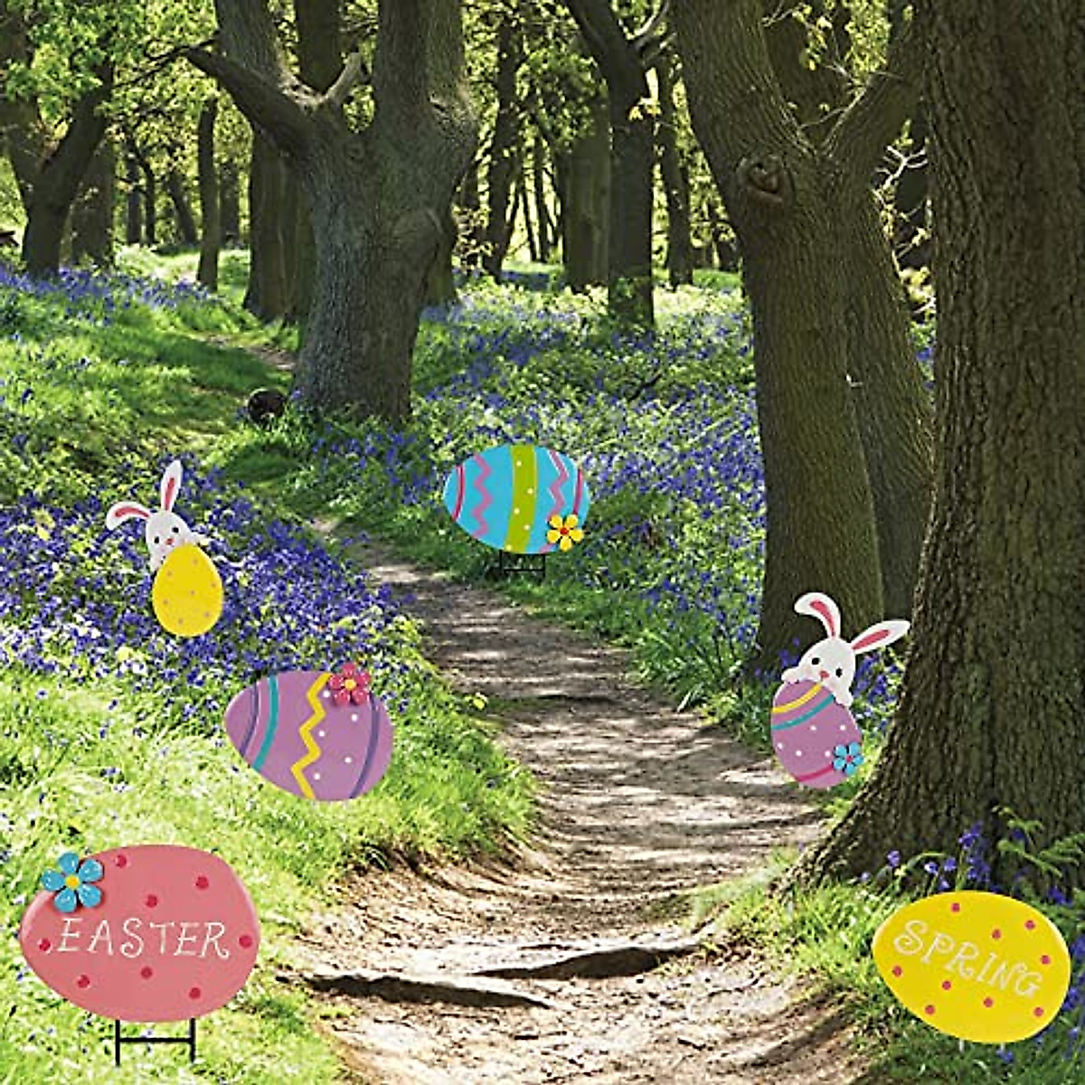 Brwoynn Easter Decorations, Set of 2 Easter Yard Signs, Metal Stakes Easter Day Outdoor Decorations, Easter Bunny Egg Decor for Easter Outside Lawn Decorations