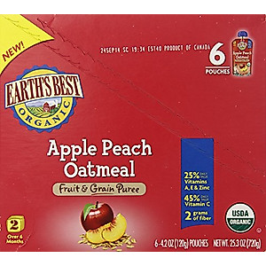 Earth's Best Organic Stage 2, Apple, Peach & Oatmeal, 4.2 Ounce Pouch (Pack of 6)
