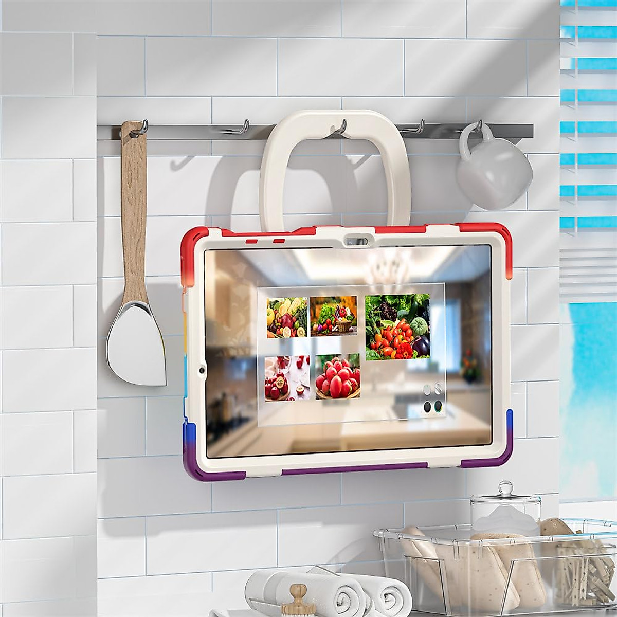 for Samsung Galaxy Tab S7 FE SM-T730 T733 T736 Case 12.4 inch Tablet Case 3in1 Heavy Duty Rugged Double Silicone + Hard Plastic Frame with Shoulder Strap & Round Kickstand - C