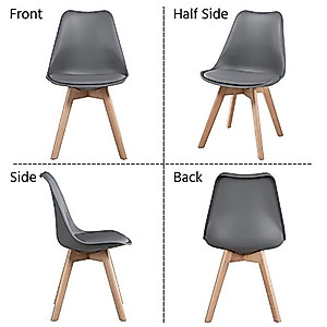 Yaheetech Dining Chairs DSW Chair Accent Chair Shell PU Side Chair with Beech Wood Legs Modern Mid Century Eiffel Inspired Chair Upholstered Dining Room Living Room Bedroom Kitchen Dark Gray, 4Pcs