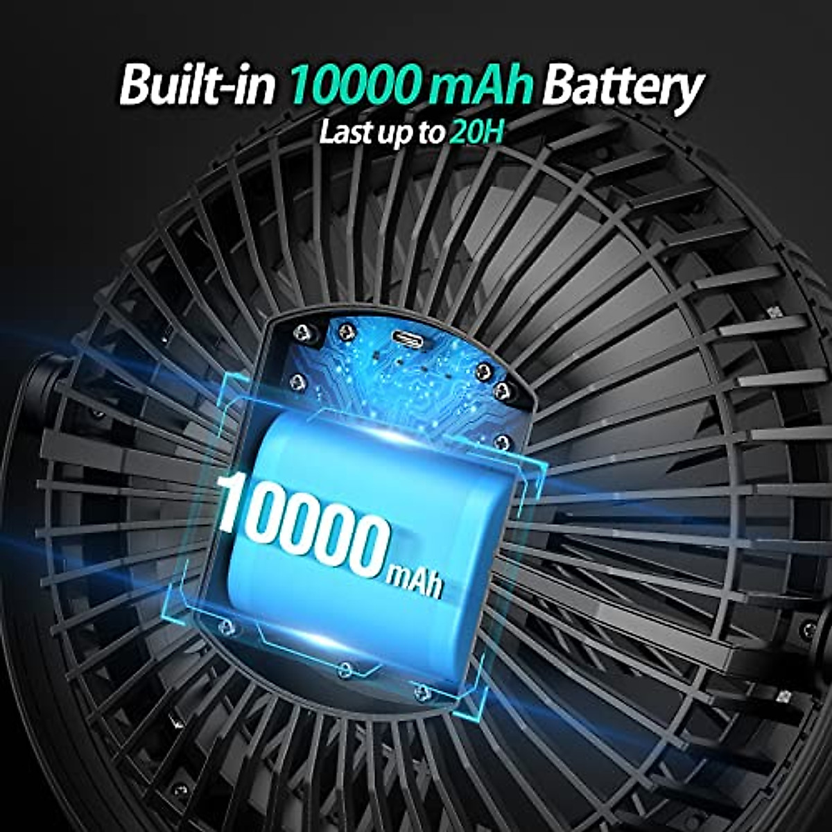 AddAcc Golf Cart Fan, 8 inch 10000mAh Rechargeable Portable Fan, Battery Operated Clip On Fan with LED Light for Golf Car Boat Truck Utility Vehicles Farm ATV Forklift Construction Vehicles