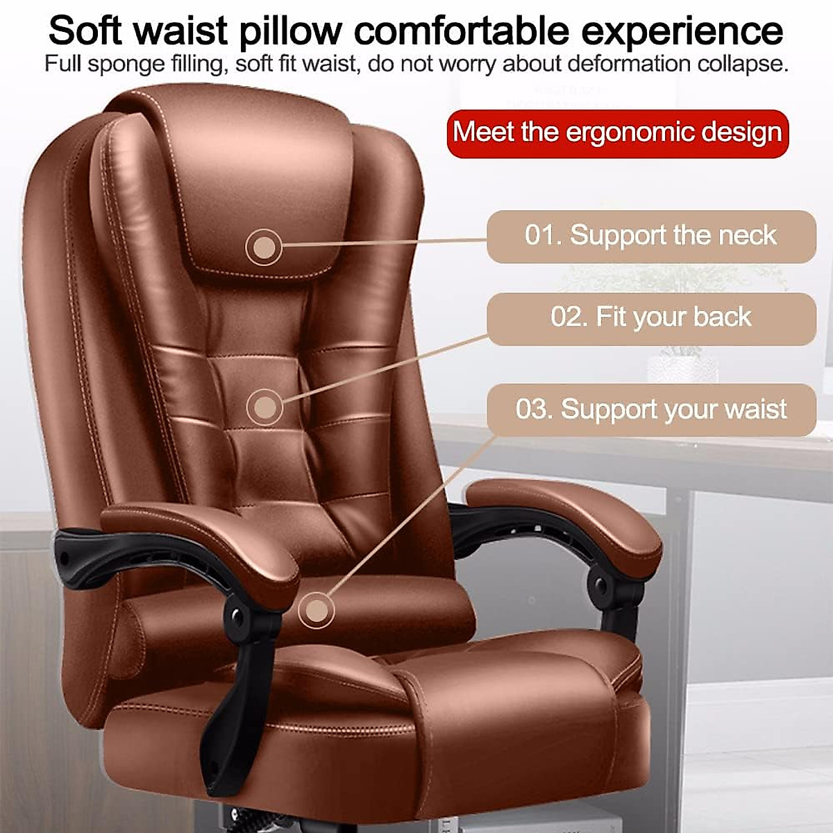 XUEGW Home Computer Chairs Office Chairs Big and Tall Desk Chair Back Support Computer Desk Chair Ergonomic High Back Cushion Lumbar Back Support