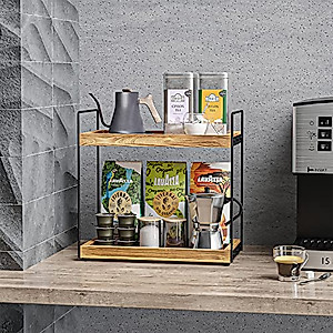 Sekepingo 2-Tier Solid Wood Bathroom Sink Counter Organizer Makeup Storage Shelf Vanity Bedroom Tray Kitchen Spice Rack Coffee Station Organization