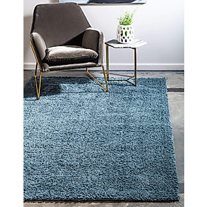 Unique Loom Studio Solid Shag Collection Urban Modern Super Soft & Plush Area Rug, 5 ft x 8 ft, Slate Blue