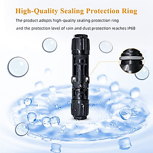 Triproton Solar Cable Connector, IP68 Waterproof, 1500V Tinned Copper Pins, for Solar System, Black 5 Pairs,with 2 Special Spanners (for 14-10 awg Cable)