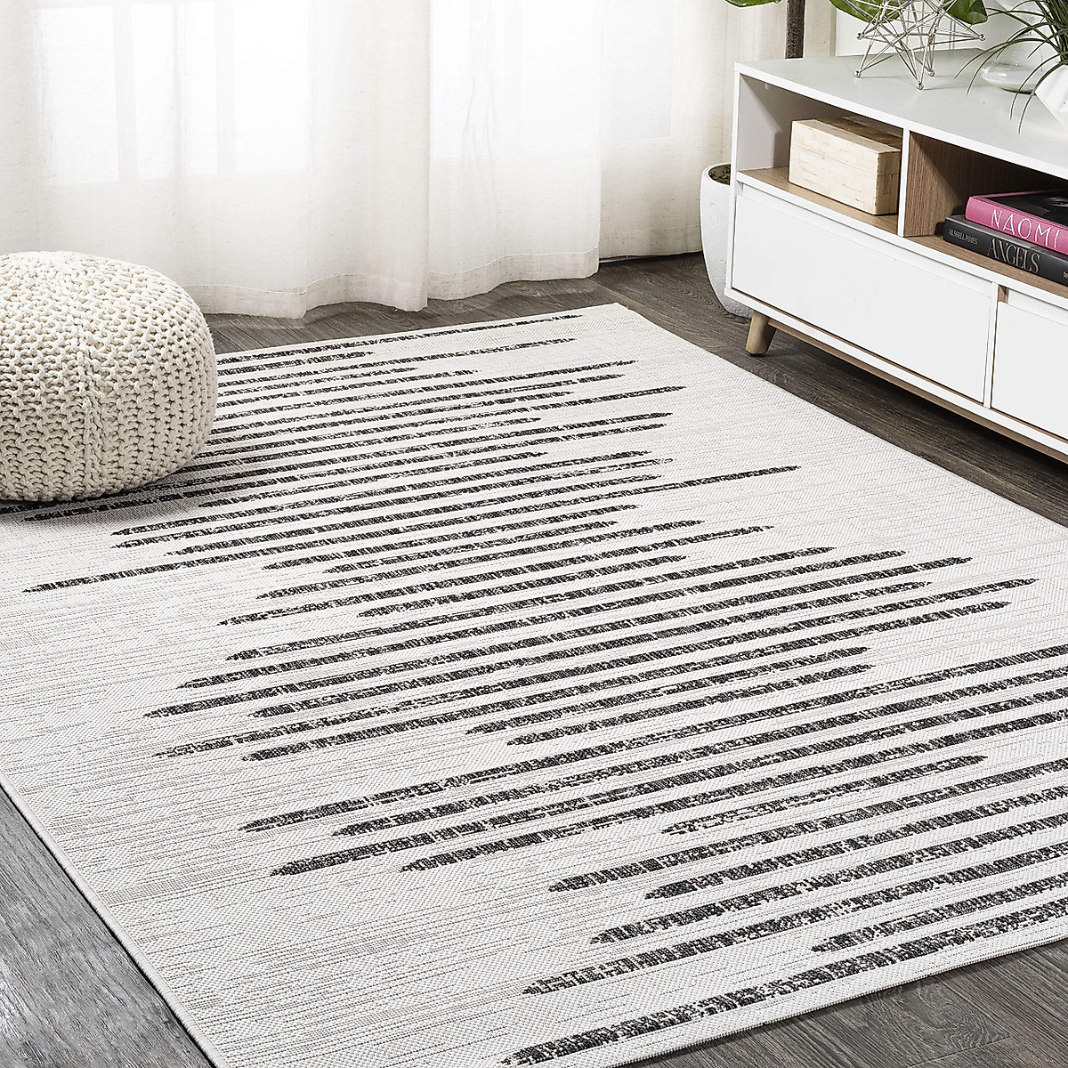 JONATHAN Y SMB124D-3 Zolak Berber Stripe Geometric Indoor Outdoor Area-Rug Bohemian Contemporary Easy-Cleaning Bedroom Kitchen Backyard Patio Non Shedding, 3 X 5, Ivory/Black