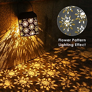 2 Pack Hanging Solar Lanterns, Tomshine Outdoor Lantern Warm White Waterproof Metal Patio Decor for Garden Landscape Yard Decoration (Flower Pattern)