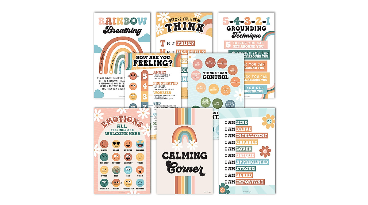 8 Retro Calming Corner Posters | Kids Feelings & Emotions Chart