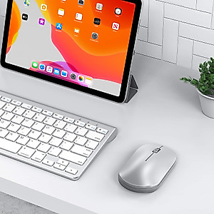 OMOTON Bluetooth Mouse for iPad and iPhone (iPadOS 13 / iOS 13 and Above), Ultra-Thin Wireless Mouse Compatible with Bluetooth Enabled Computer, Laptop, PC, Notebook, and Mac Series (Silver)