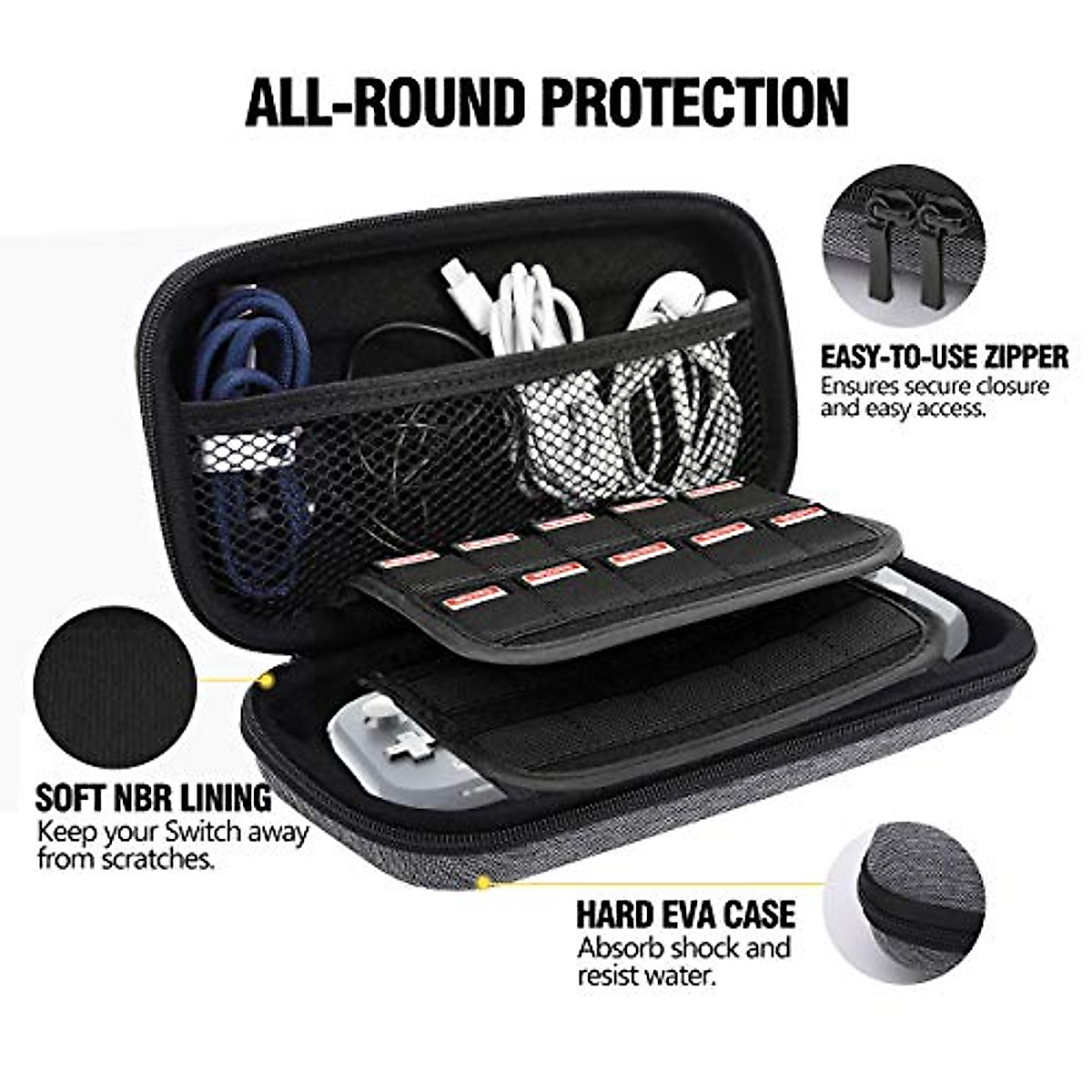 TiMOVO Carrying Case for Nintendo Switch Lite, Shock Absorbing Protective Travel Carrying Pouch Durable Hard Shell Bag with Handle for Nintendo Switch Lite, Game Cards, Accessories - Gray