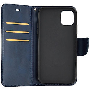 Glow Co, Ltd. 406-1-04 iPhone 11 Notebook Type Case with Strap, Navy, Tempered Glass & Stylus Pen