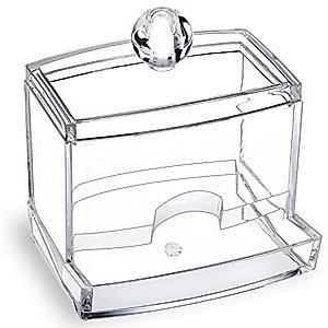 MOSIKER Qtip Dispenser Cotton Swab Holder with Lid,Acrylic Clear Small Bathroom Organizer for Makeup Pads and Toothpick
