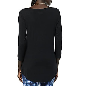 Amazon Essentials Women's 3/4 Sleeve Scoopneck Tunic, Pack of 2, Black/Olive, Large