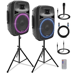 Pyle Powerful Wireless Sound 400W Portable Bluetooth PA Speaker - 12" Indoor/Outdoor Audio System w/Party Lights, Digital Display, FM/AUX/MP3/USB/SD, Handle, Wheels, Microphone, Remote