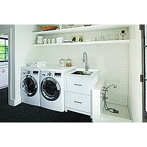 Transolid TCG-3025-WC All-in-One 29 in. x 25.5 in. Quartz Undermount Laundry/Utility Sink and Cabinet with Faucet in Matte White