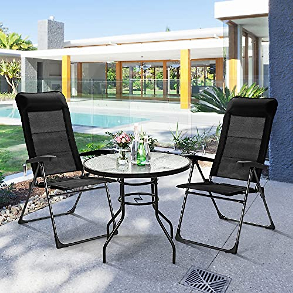 Tangkula 2 Pieces Patio Dining Chairs, Folding Portable Chairs with Adjustable Backrest, Outdoor Camping Chair Set with Armrests & Headrest, Set of 2 Outdoor Lawn Chairs for Yard, Poolside, Balcony