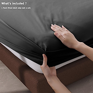 100% Egyptian Cotton Fitted Sheet Twin Size Black, 600 Thread Count, 8-16" Deep Pocket Sheet, Soft & Elastic Sateen Weave Bottom Sheet for Hotel & Home (Black, 1 Pack Fitted Sheet Only,Twin)