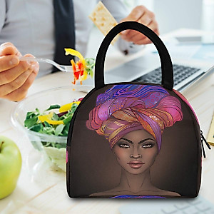 OREZI African American WomanLunch Bag Insulated Lunch Box Tote Bag Durable Thermal Snacks Organizer for Women Girl School Work Picnic Hiking Beach Fishing